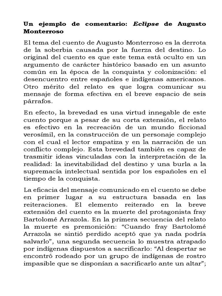 Un Ejemplo de Comentario de Cuento