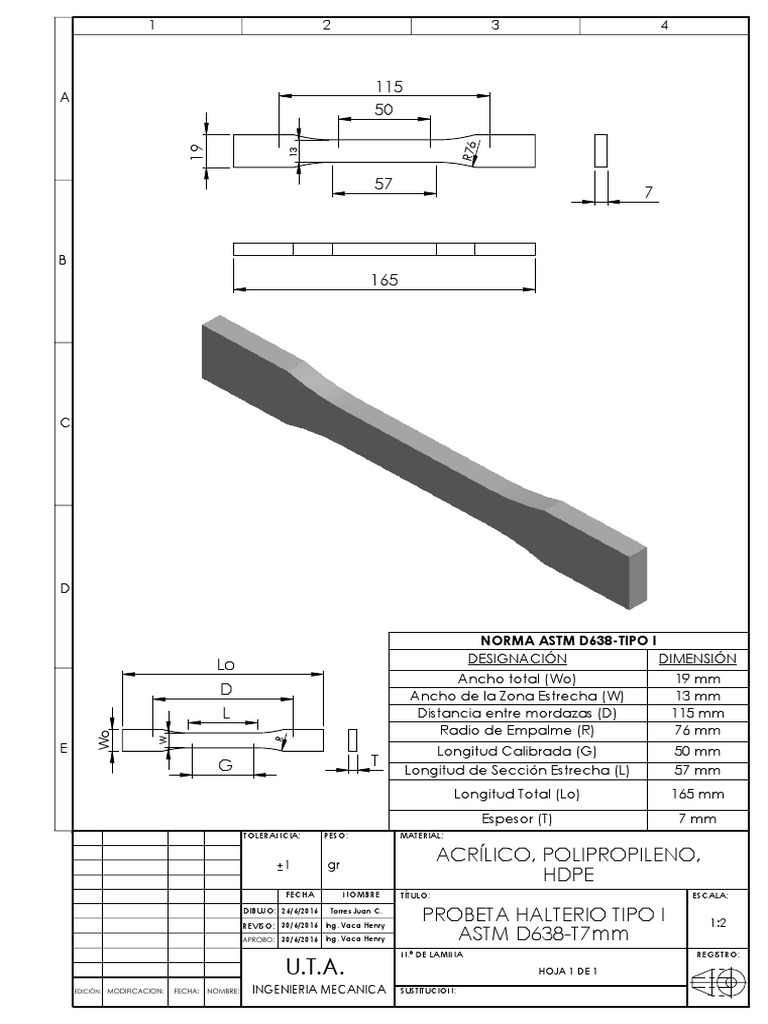 Probeta Halterio Tipo I Astm d638-t7mm | PDF