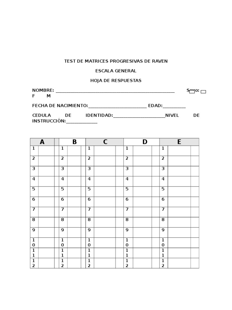 Hoja de Respuestas Test de RAVEN | PDF