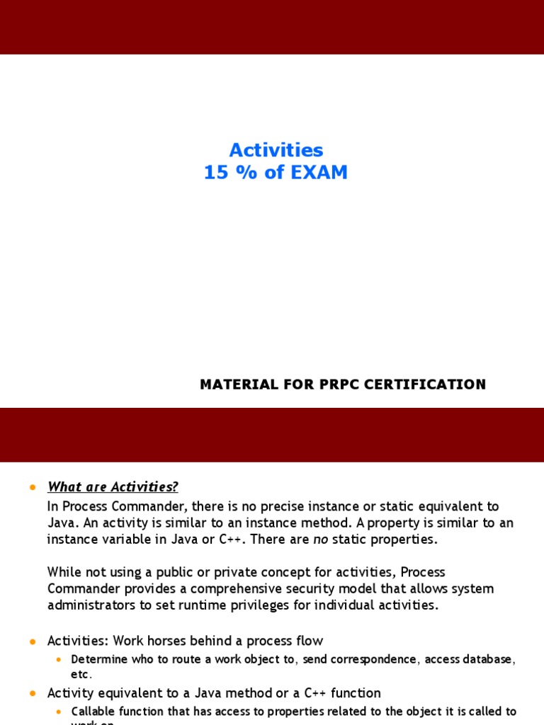 Activities 15 % of EXAM: Material For PRPC Certification | PDF | Method (Computer Programming ...