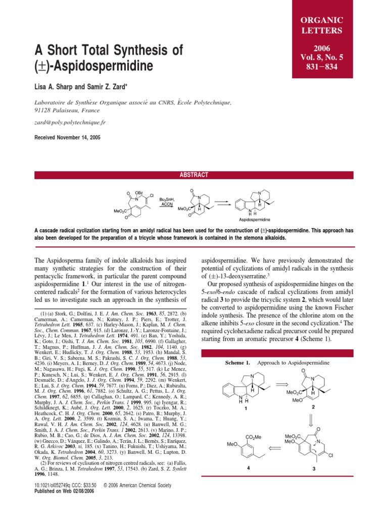 A Short Total Synthesis of - Aspidospermidine: Lisa A. Sharp and Samir ...