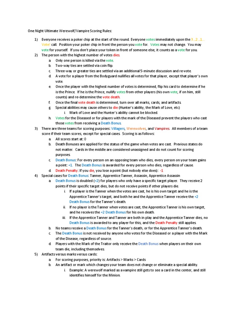 One Night Ultimate Werewolf and Vampire Rules v1 | PDF | Werewolves ...