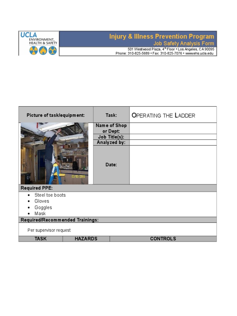 Injury & Illness Prevention Program: Job Safety Analysis Form | PDF ...