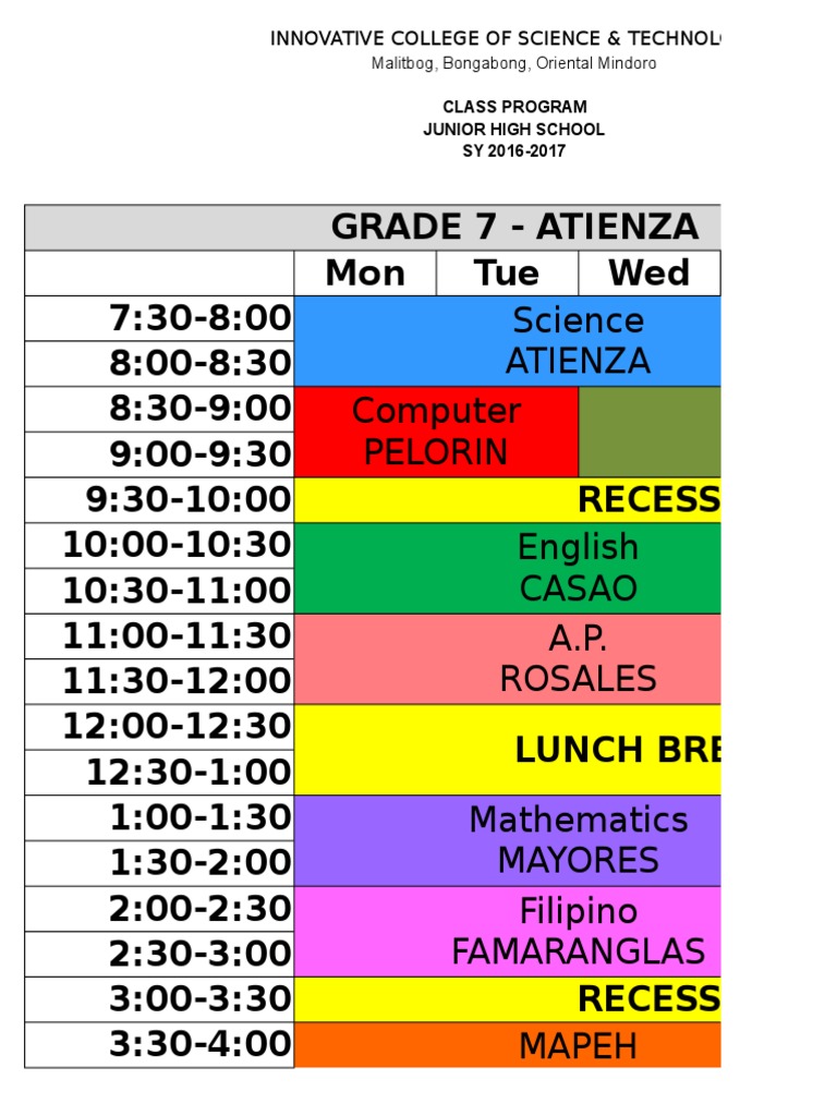 Schedule - JHS 2016-2017 | PDF | Science