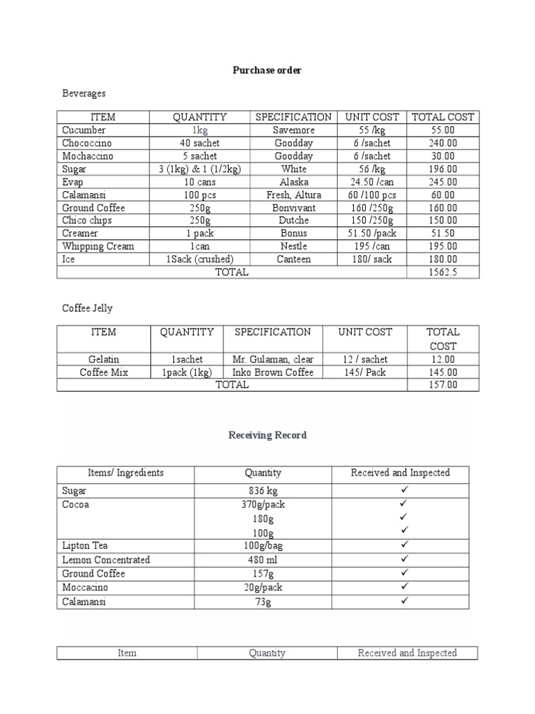 Purchase Order: Receiving Record | PDF
