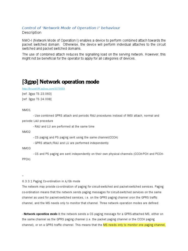 Control of Network Mode of Operation I' Behaviour | PDF | General ...