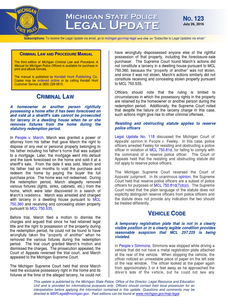 MSP Legal Update No 123 | PDF | Search And Seizure | Search Warrant