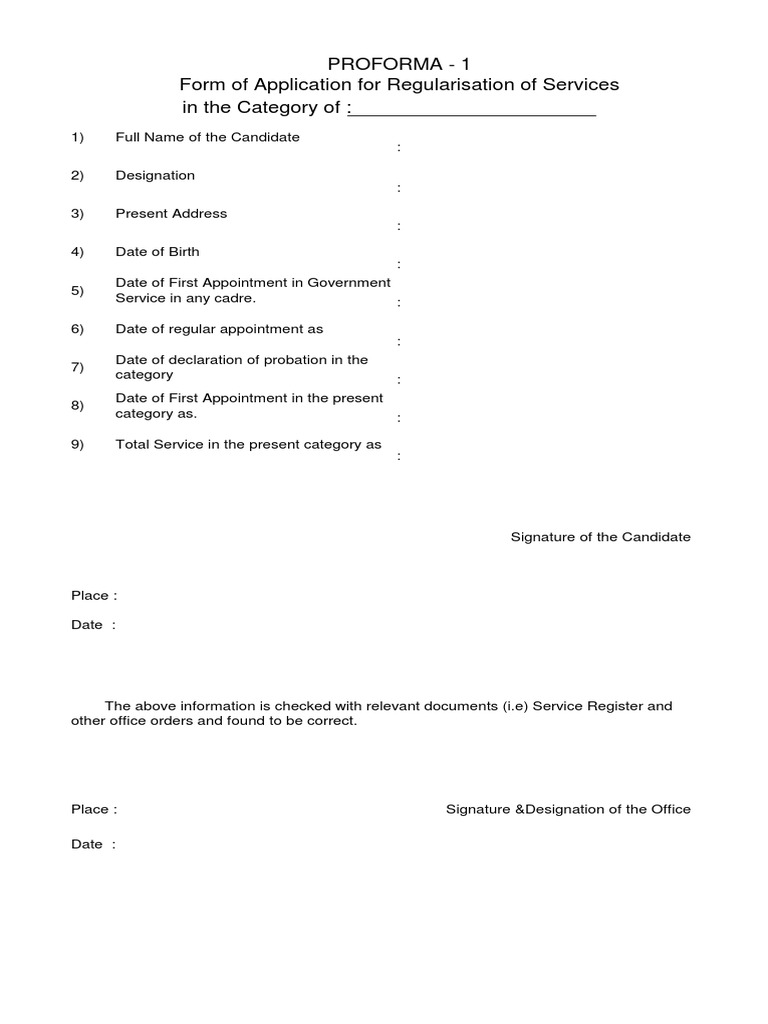 Service Regularisation Form Pdf
