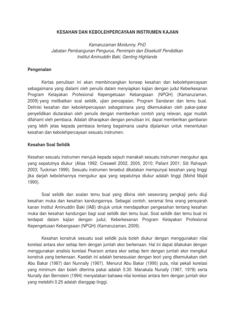 Kesahan Dan Kebolehpercayaan Instrumen Kajian | PDF