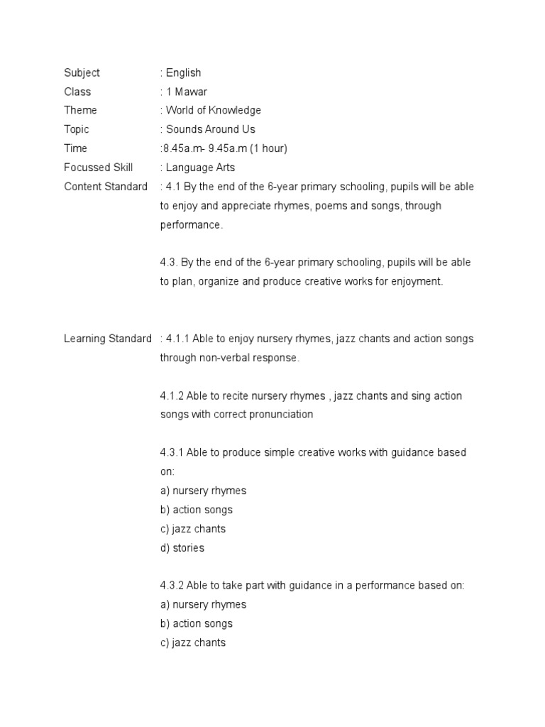 Year 1 - Sound Around Us | PDF | Lesson Plan | Teaching