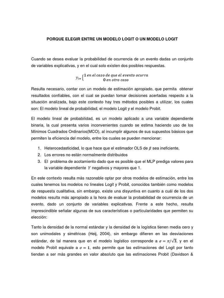 Porque Elegir Entre Un Modelo Logit o Un Modelo Logit PDF | PDF ...
