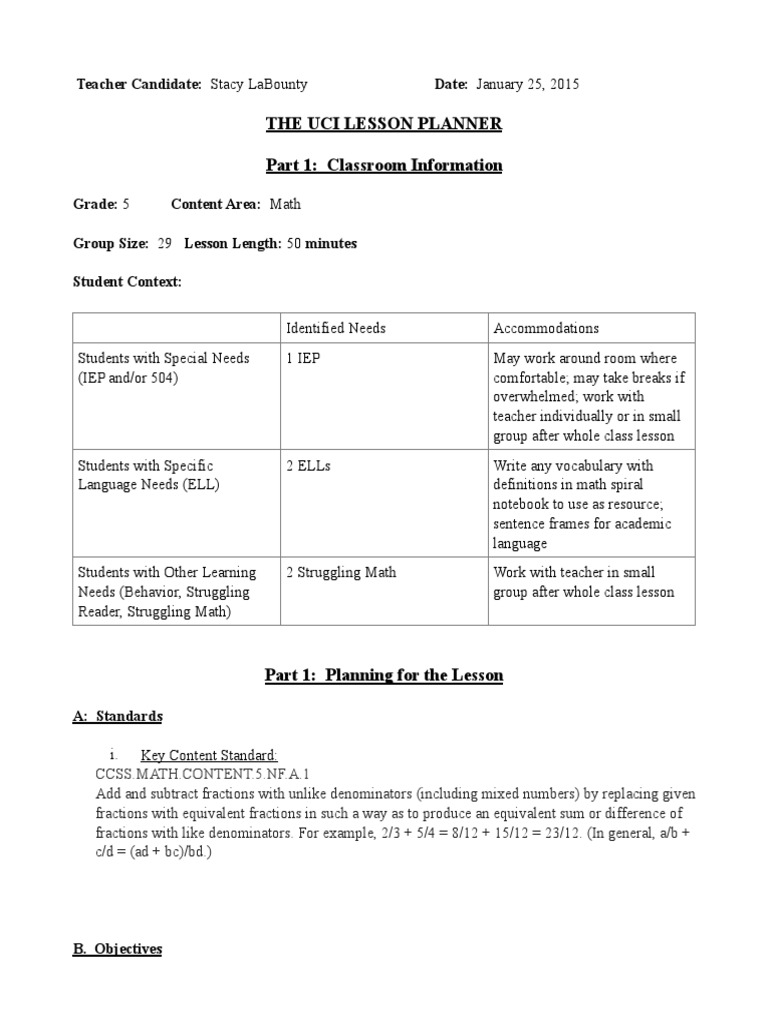 Supervisor Observation 1 Lesson Plan | PDF | Fraction (Mathematics ...