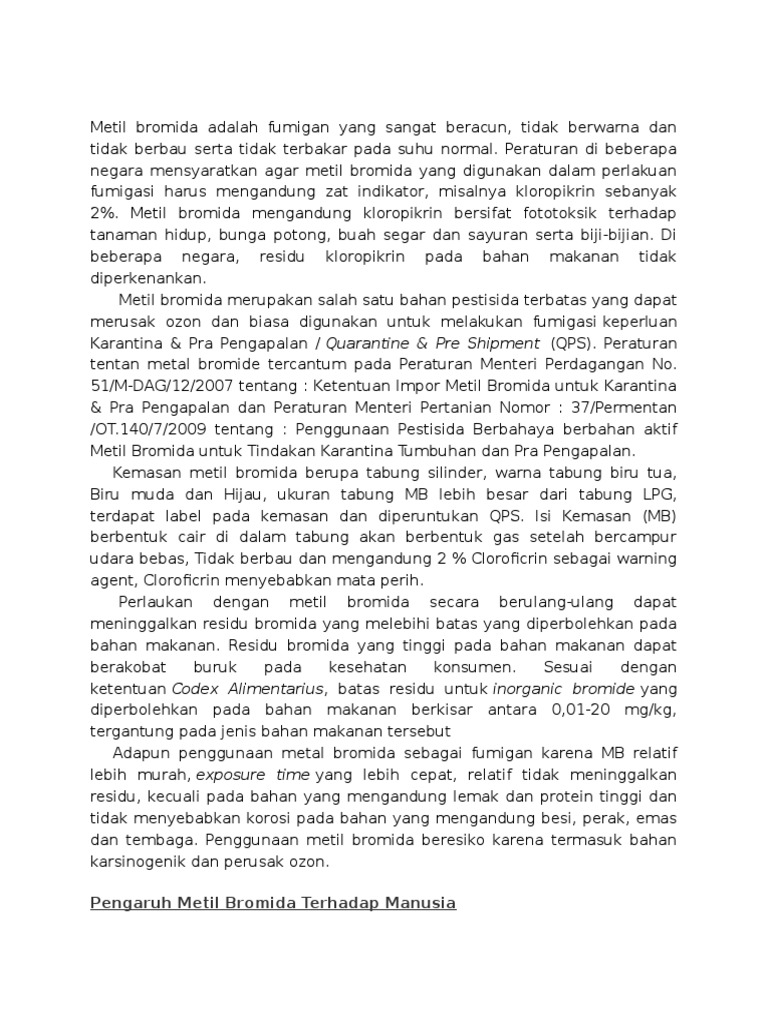 Bahaya dan Regulasi Metil Bromida | PDF | Pengembangan Diri | Sains ...
