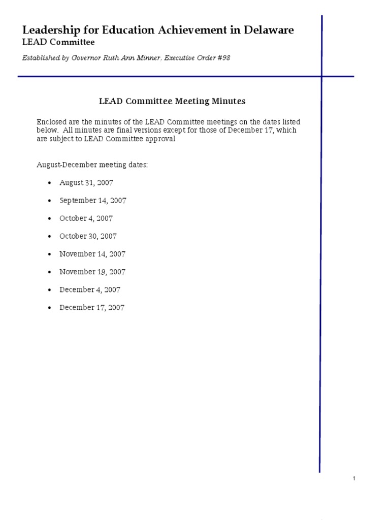 Leadership For Education Achievement in Delaware: LEAD Committee | PDF ...