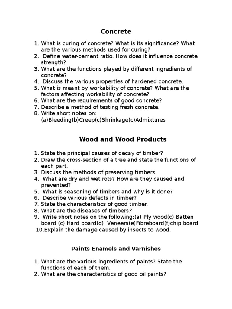 Concrete: 7. State The Characteristics of Good Timber | PDF