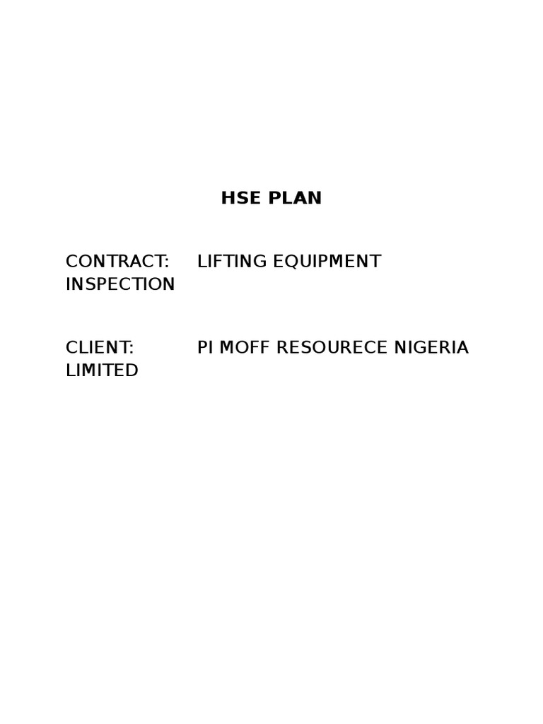 Contract: Lifting Equipment Inspection: Hse Plan | PDF