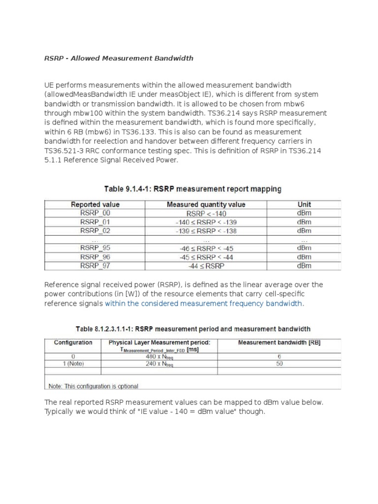 RSRP - Allowed Measurement Bandwidth | PDF | Science & Mathematics