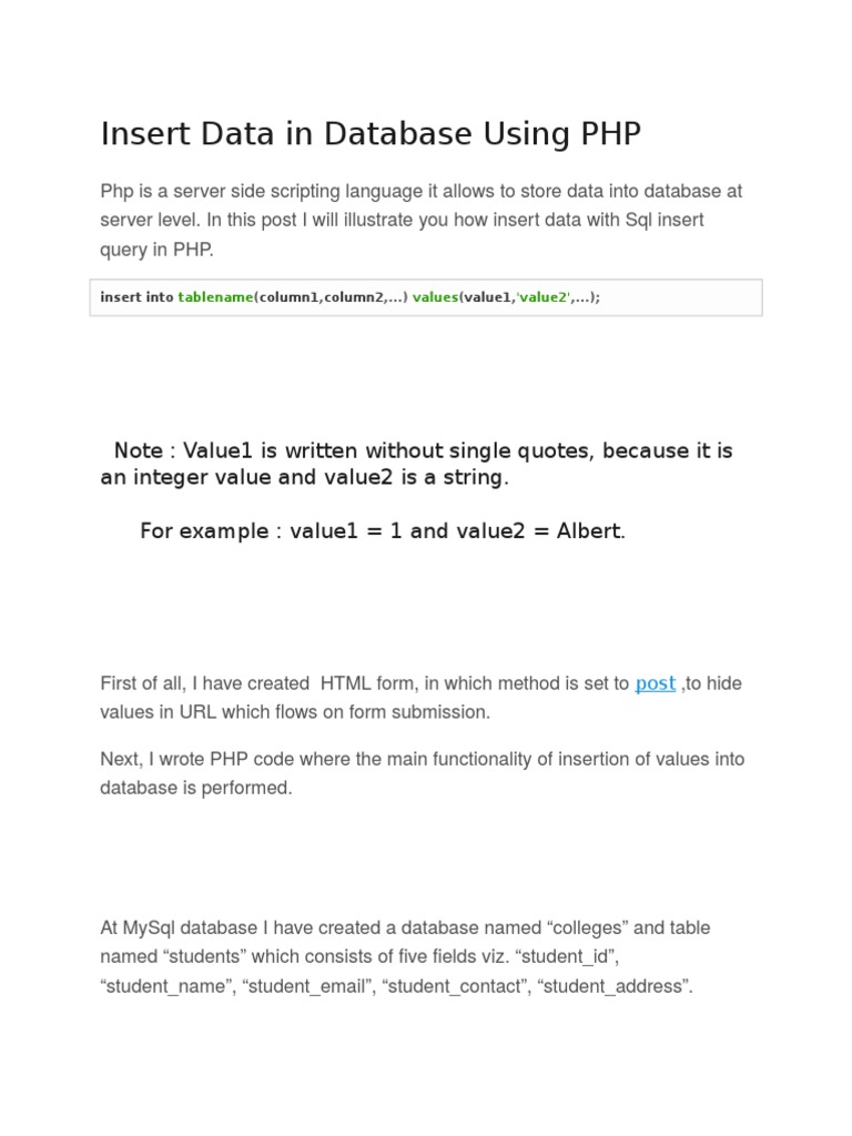 Insert Data in Database Using PHP | PDF | Php | Databases