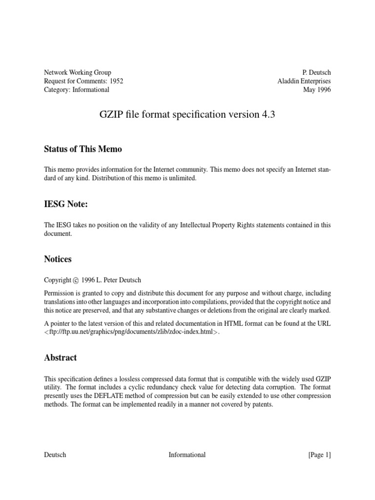 GZIP File Format Specification Version 4.3: Status of This Memo | PDF | File Format | Data ...