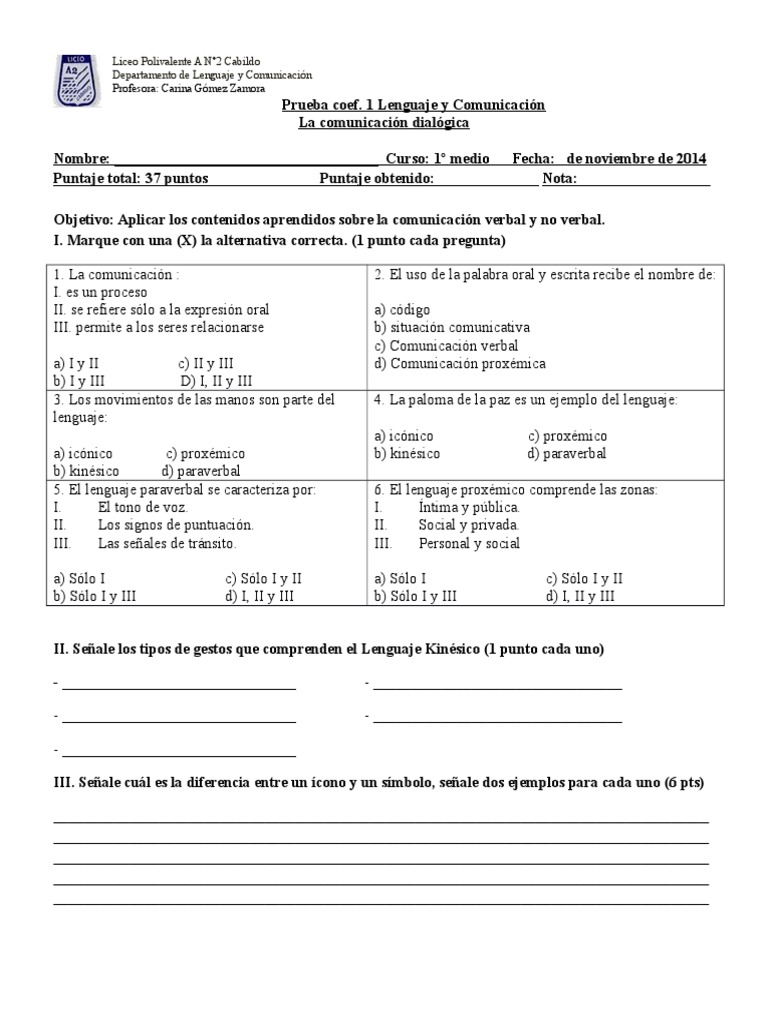 Prueba Comunicación | PDF | Comunicación | Cognición