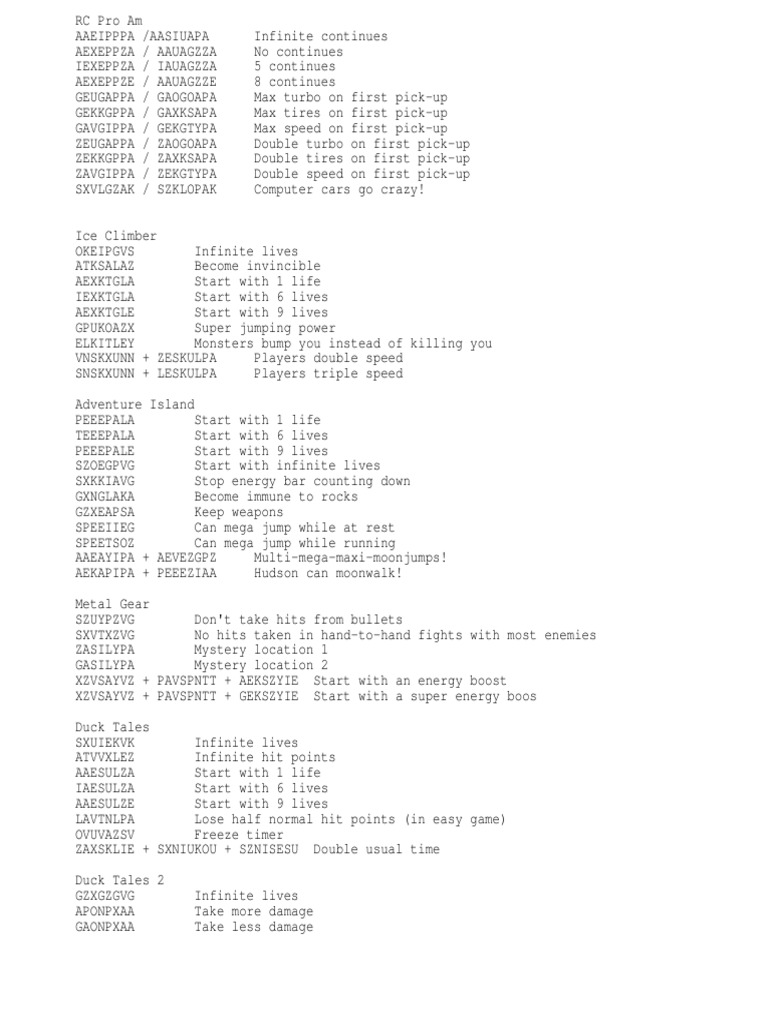NES Cheats | PDF | Electronic Games | Entertainment