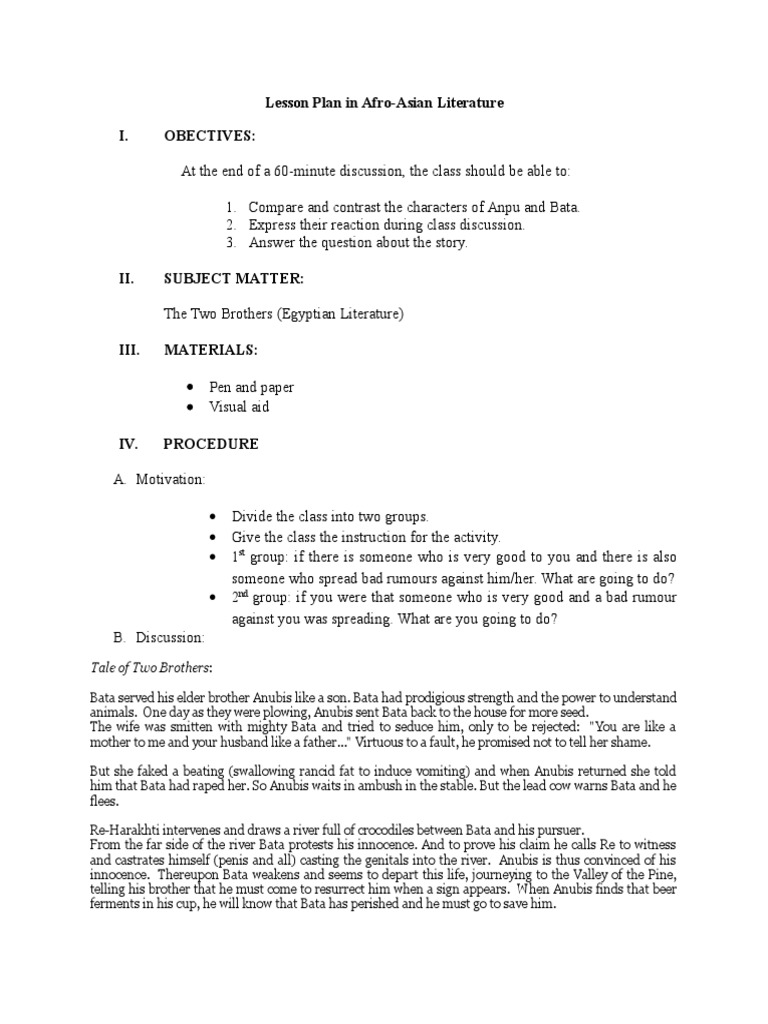 The Tale of Two Brothers: Comparing the Characters of Anpu and Bata in ...