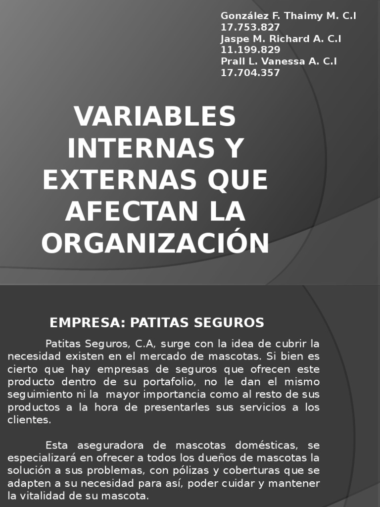 VARIABLES INTERNAS Y EXTERNAS QUE AFECTAN LA ORGANIZACIÓN.ppt | Seguro ...