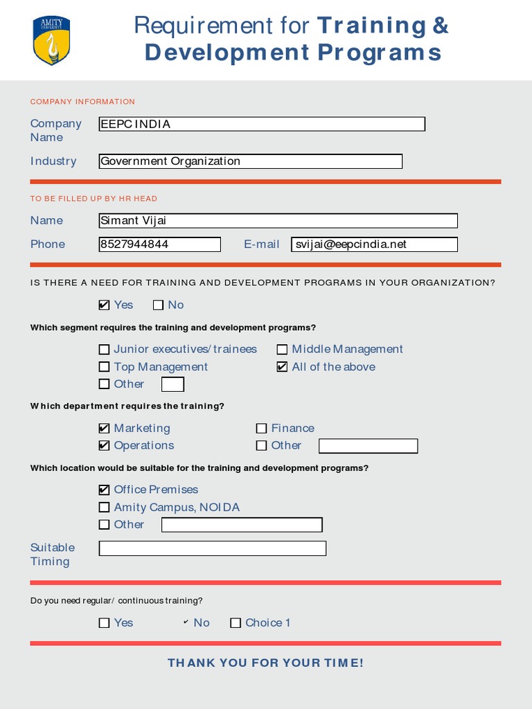Questionnaire For Training & Development | PDF | Business