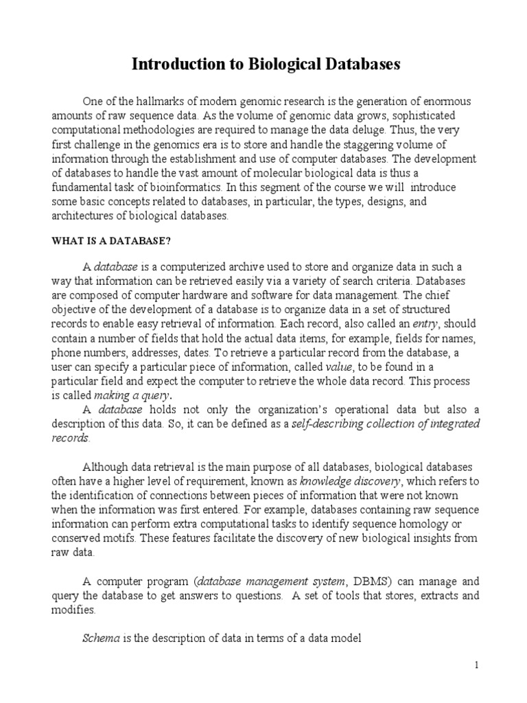Unit 5-Introduction To Biological Databases | PDF | Relational Model ...