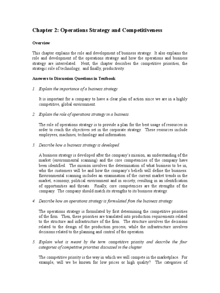Chapter 2: Operations Strategy and Competitiveness | Download Free PDF | Strategic Management ...