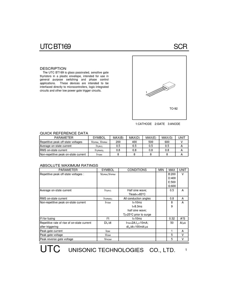 Datasheet BT169 PDF | PDF | Electric Power | Electrical Engineering