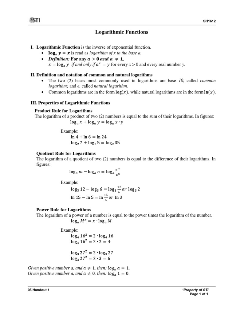 Logarithmic Functions: I. Logarithmic Function Is The Inverse of ...