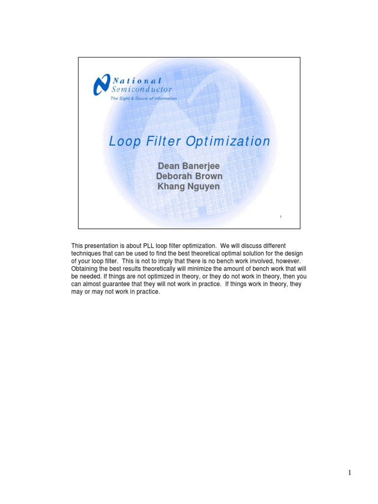 Loop Filter Optimization | PDF | Electronic Filter | Capacitor