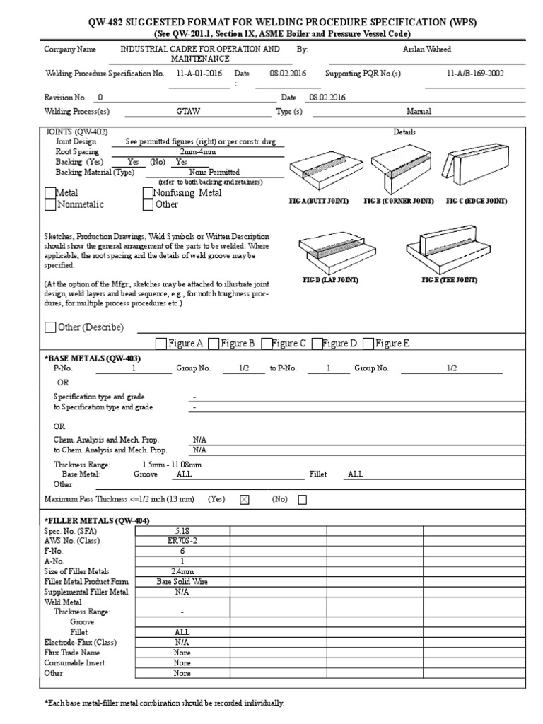 Metal Nonfusing Metal Nonmetalic Other: Qw-482 Suggested Format For ...