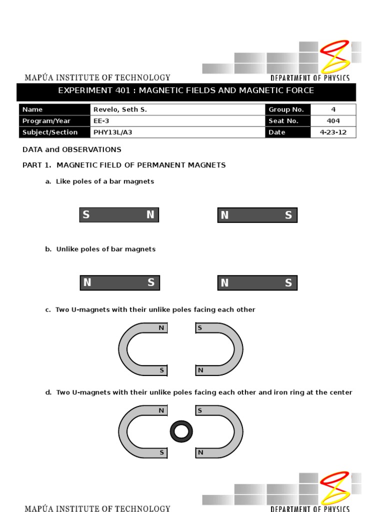 N S S N: Experiment 401: Magnetic Fields and Magnetic Force | PDF ...