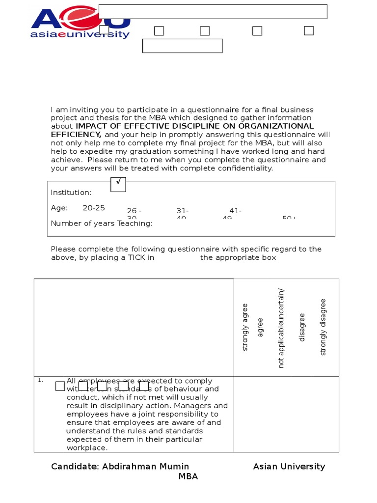 EFFICIENCY, and Your Help in Promptly Answering This Questionnaire Will ...
