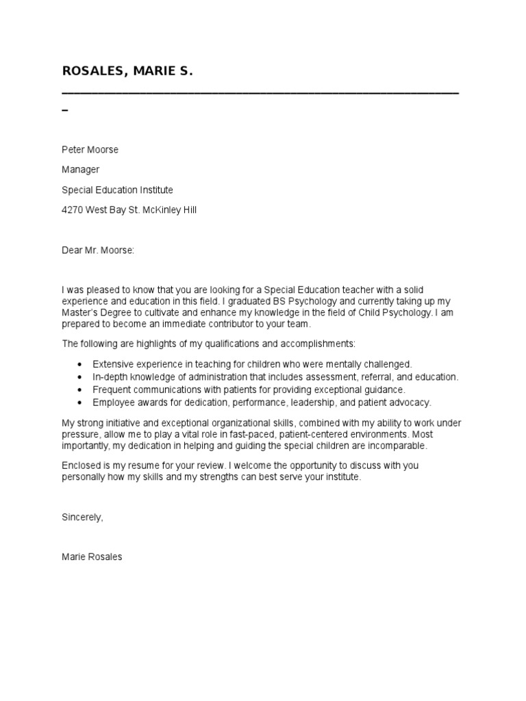 Sample Cover Letter | PDF | Behavior Modification | Cognition