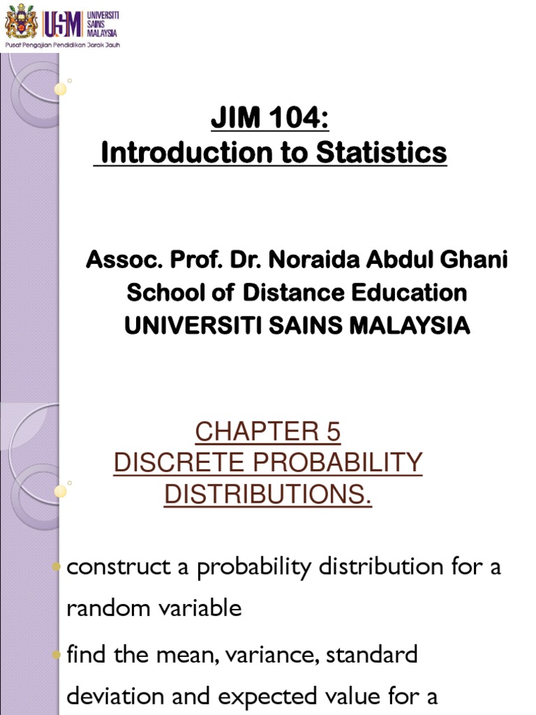 Jim 104 - CH5 - Ki (2015-16) PDF | PDF | Probability Distribution | Random Variable