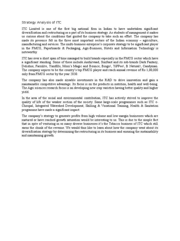 Strategy Analysis of ITC | PDF | Strategic Management | Sustainability