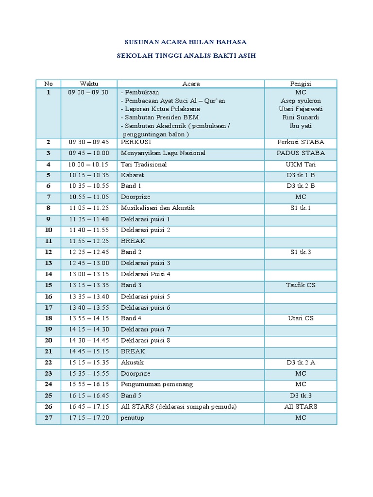 Susunan Acara Bulan Bahasa | PDF | Seni