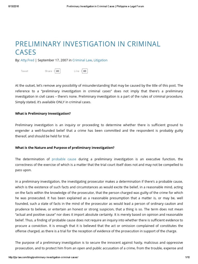 Understanding Preliminary Investigations | PDF | Prosecutor | Arrest ...