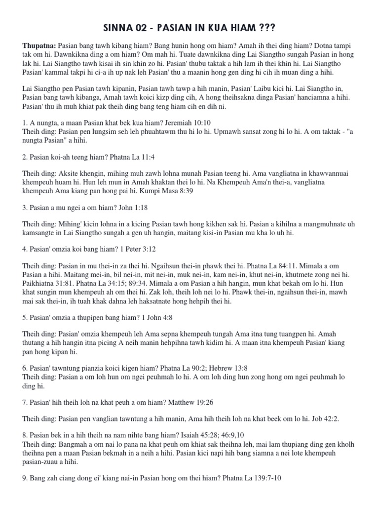 Sinna 02 - Pasian in Kua Hiam | PDF