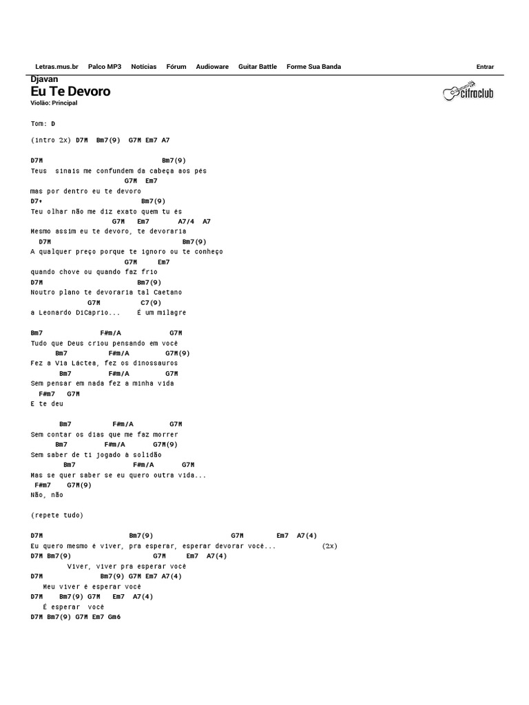 Cifra Club - EU TE DEVORO - Djavan (Cifra Com Videoaula) PDF | PDF
