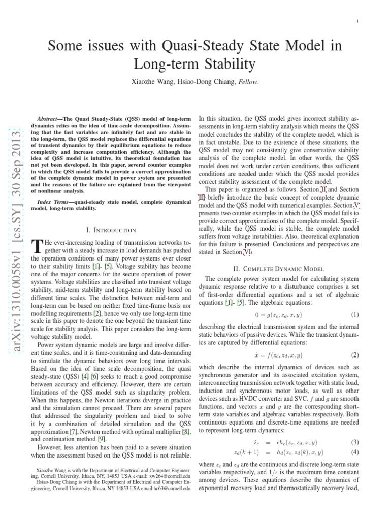 Some Issues With Quasi-Steady State Model in Long-Term Stability | PDF ...