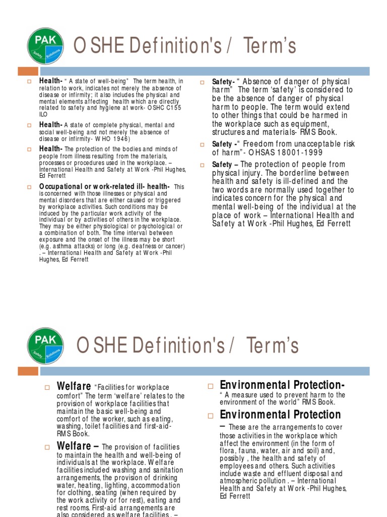 OSHE Definations | PDF | Occupational Safety And Health | Safety