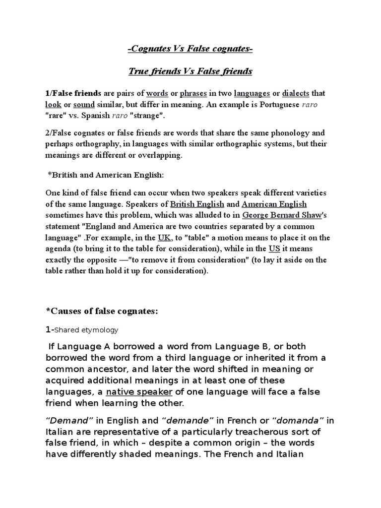 Cognates Vs False Cognates | PDF | English Language | Symbols