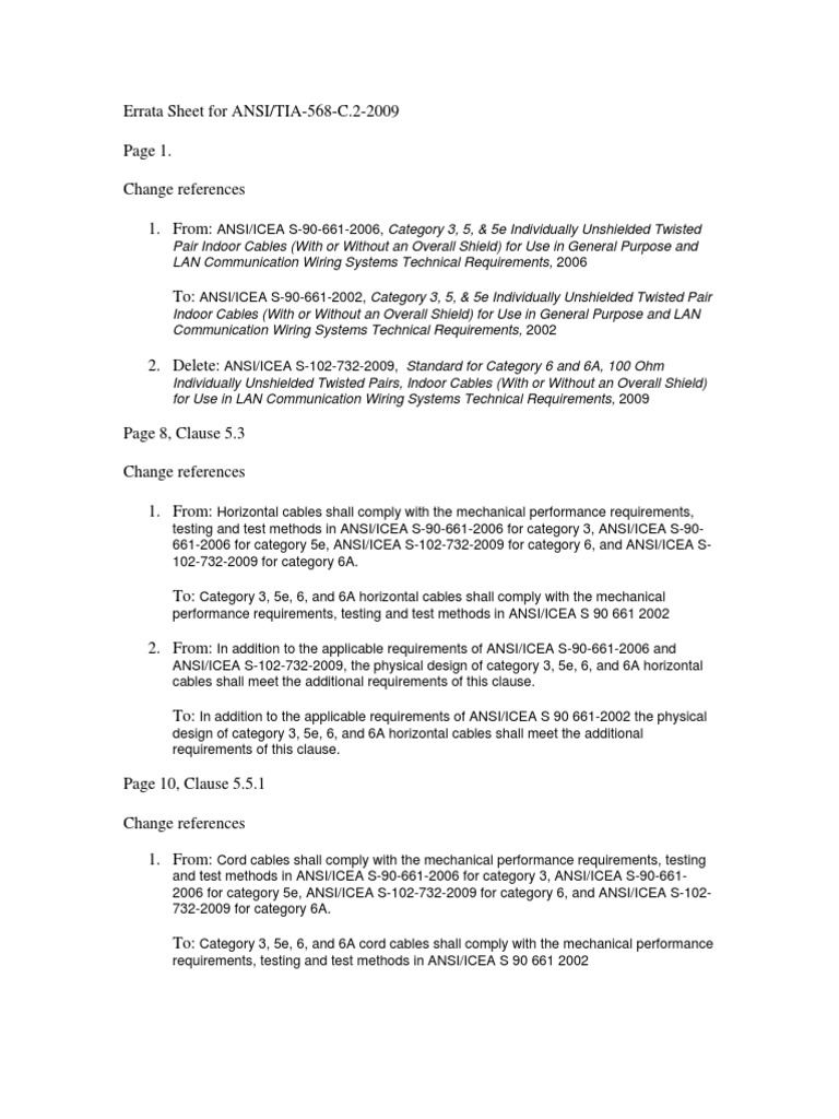 TIA 568 C.2 Errata PDF | PDF | Technology & Engineering