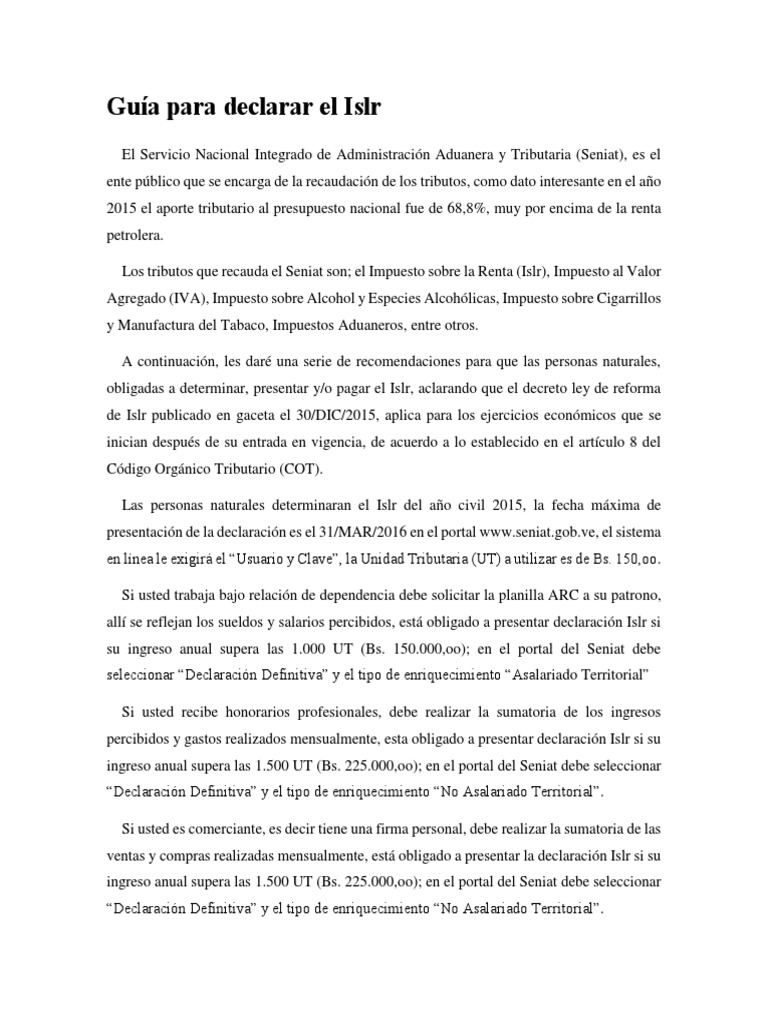 Guía para declarar el Islr.pdf | Impuestos | Salario