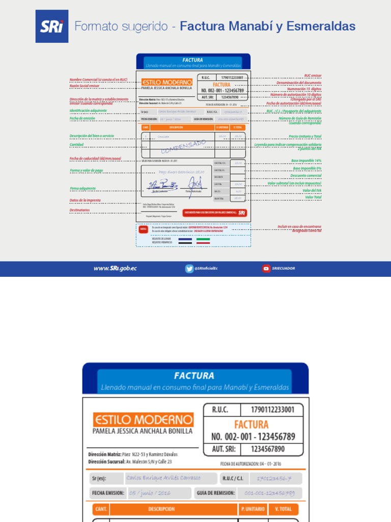 Factura Llenado Manual en Consumo Final para Manabi¿ y Esmeraldas | PDF ...