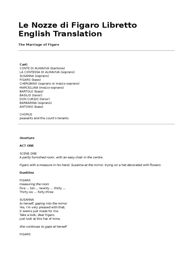 The Marriage of Figaro Libretto | PDF | The Marriage Of Figaro | Vocal ...